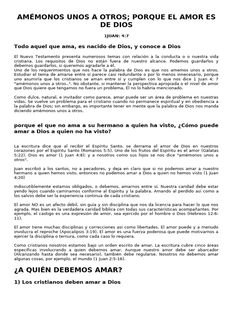 Amor Cristiano: Mandamientos y Prácticas | PDF | Amor | Primera ...