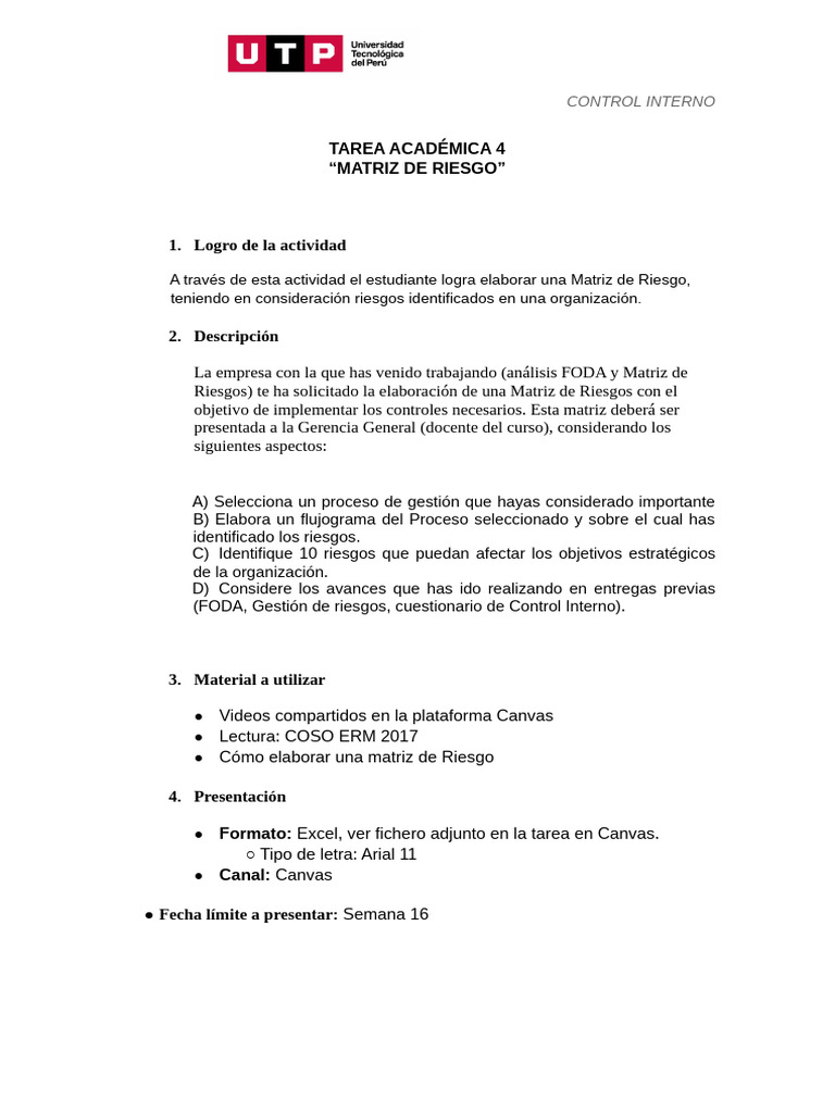 ? (AC–S16) Semana 16 - Tarea Académica 4 - CONTROL INTERNO | PDF