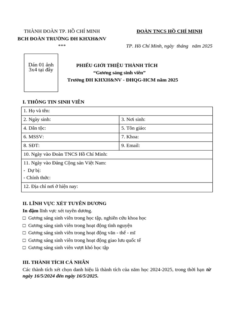 (Mau01) Phieu Gioi Thieu Thanh Tich | PDF