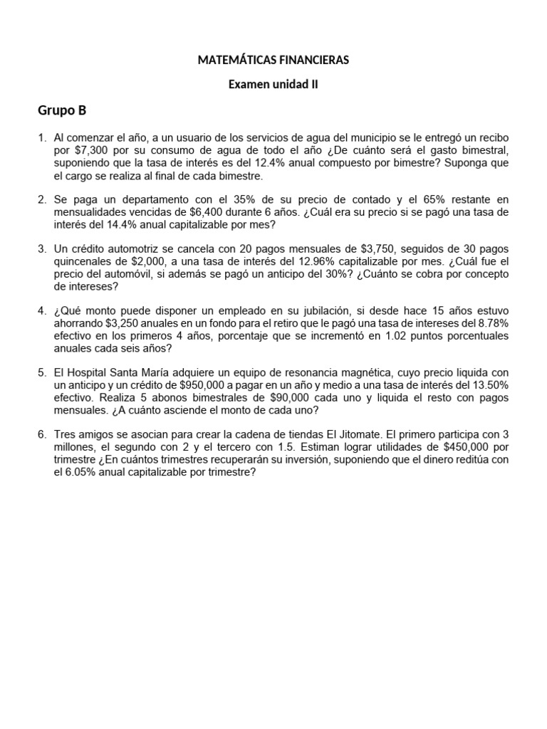 Examen Unidad II-2025 (B) | PDF