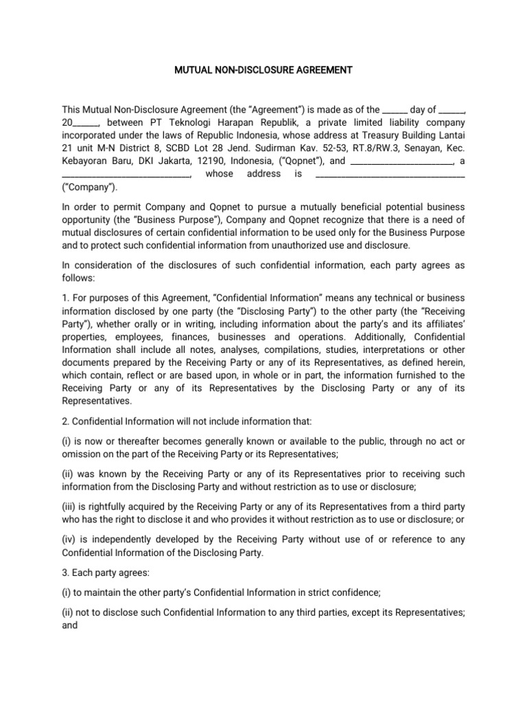 MNDA Qopnet Template v3 | PDF | Confidentiality | Discovery (Law)