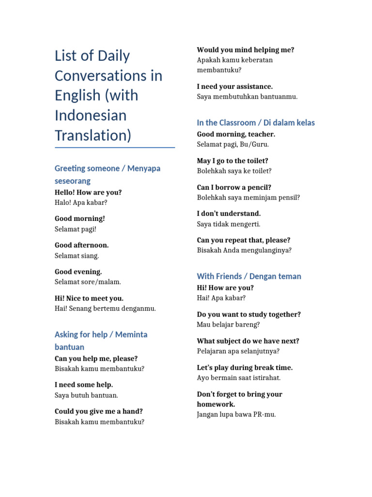 Daily Conversations in English With Translation | PDF