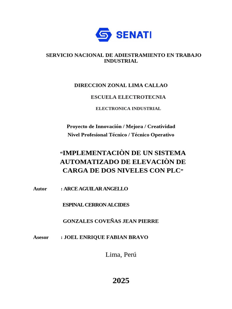 32907 1210 4 ArceEspinalGonzales | PDF | Ascensor | Controlador lógico ...