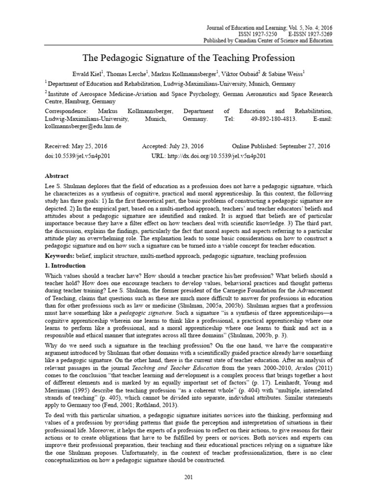 The Pedagogic Signature of The Teaching Profession | PDF | Pedagogy ...
