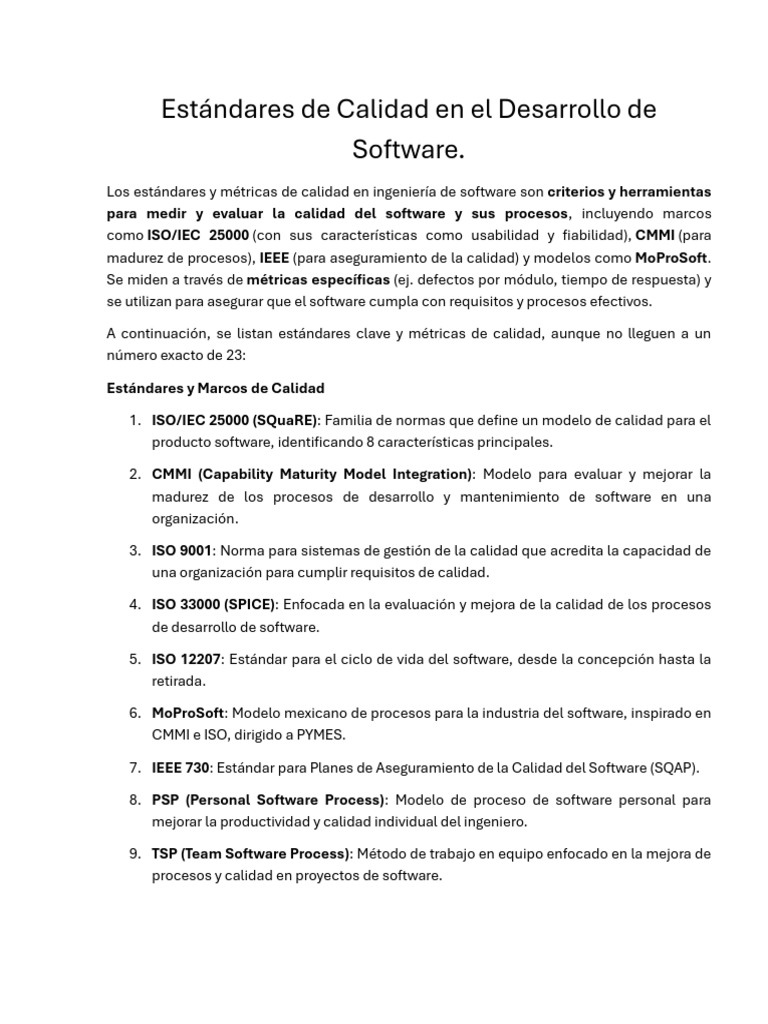 Estándares de Calidad en El Desarrollo de Software | PDF | Software | Usabilidad