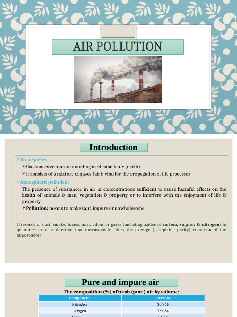 Presentation On Air Pollution | PDF | Atmosphere Of Earth | Atmosphere