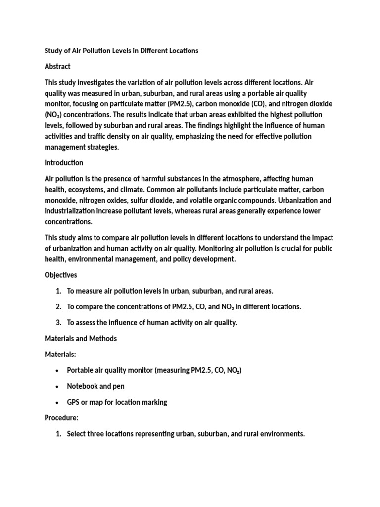 Study of Air Pollution Levels in Different Locations | PDF | Air ...