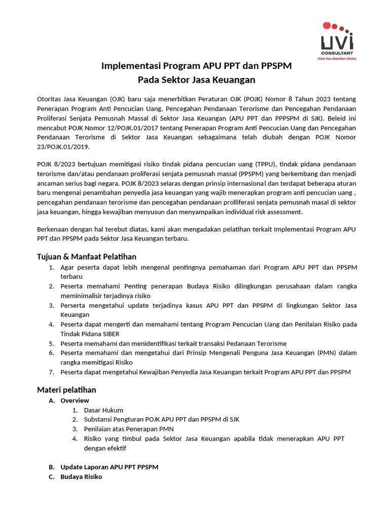 Pelatihan APU PPT & PPSPM Sektor Jasa Keuangan | PDF