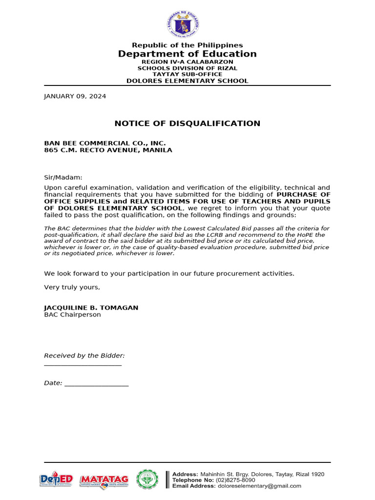 Notice of Disqua F Ban Bee (January 2024) | PDF