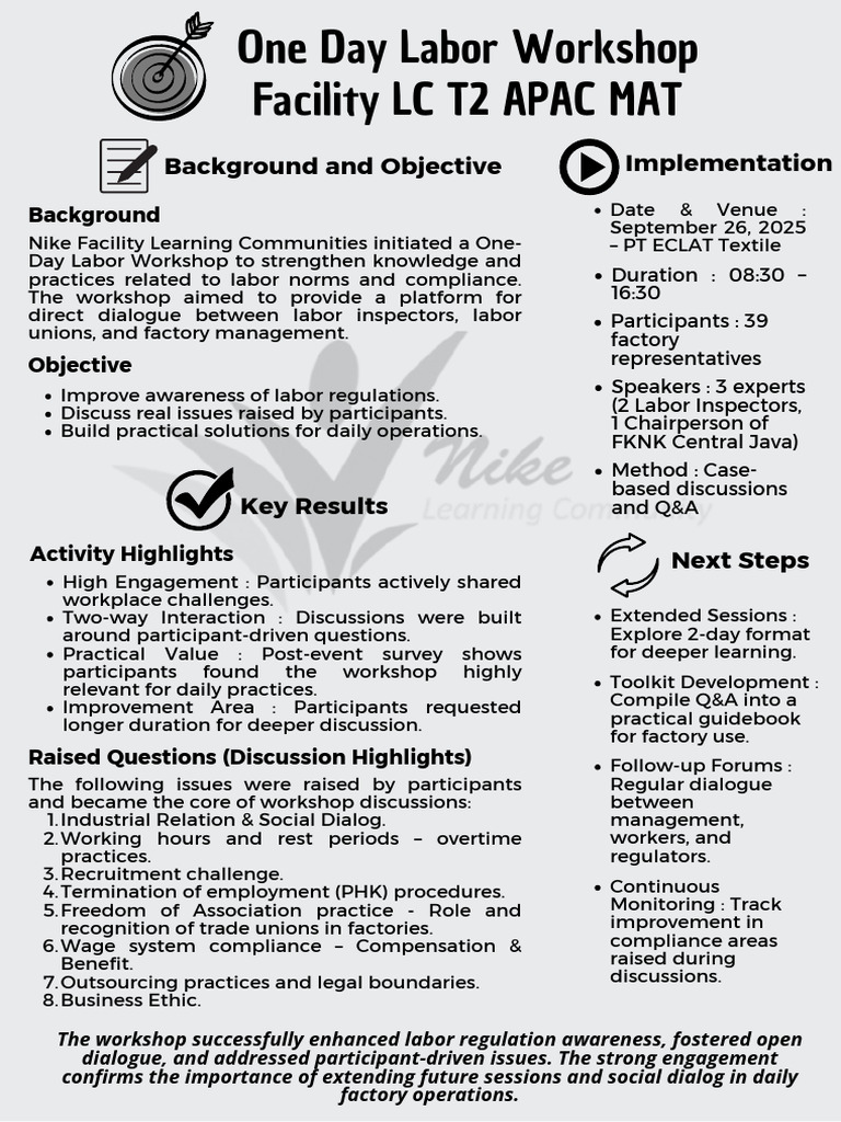 One Page Report Labor Workshop Facility LC FY26 | PDF | Labor | Business