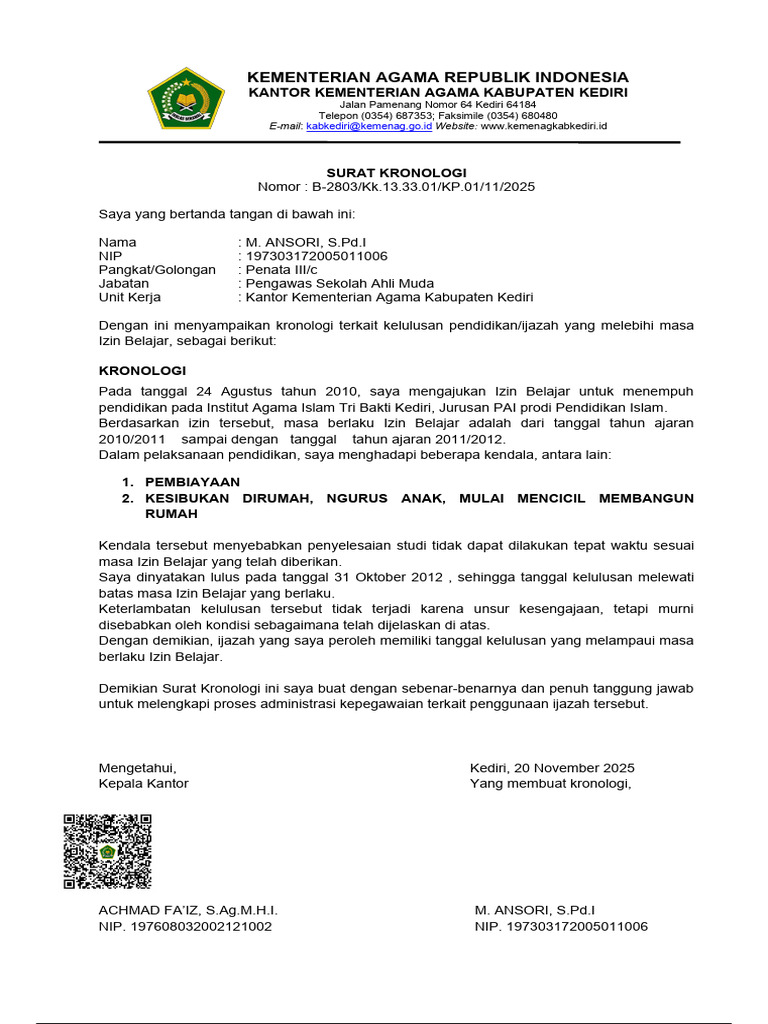 Kronologi Izin Belajar M. Ansori | PDF