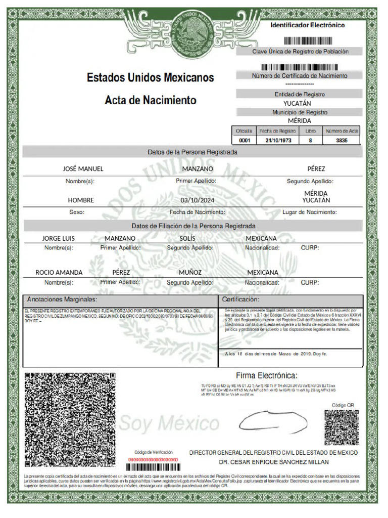 Acta de Nacimiento | PDF