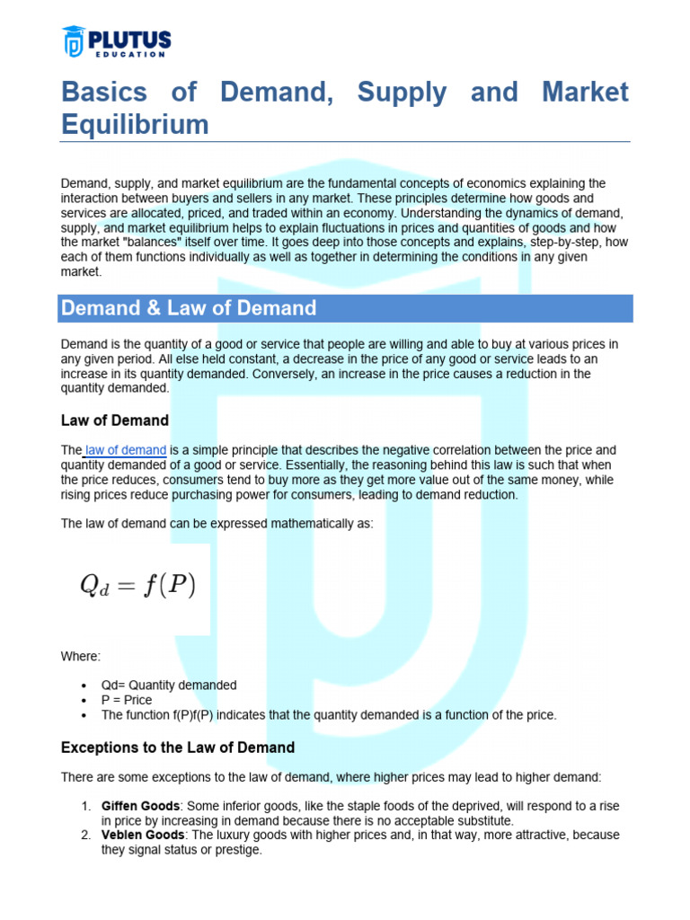 Demand, Supply, and Market Equilibrium Basics | PDF | Economic ...