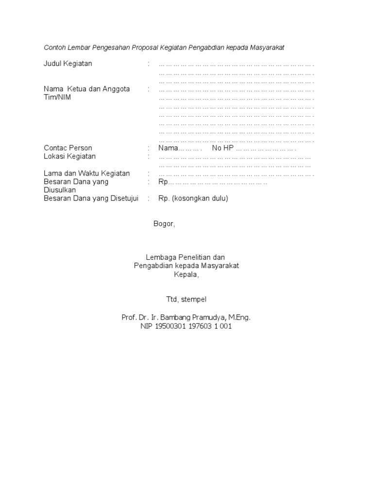 Contoh Lembar Pengesahan Proposal Kegiatan Pengabdian Kepada Masyarakat ...