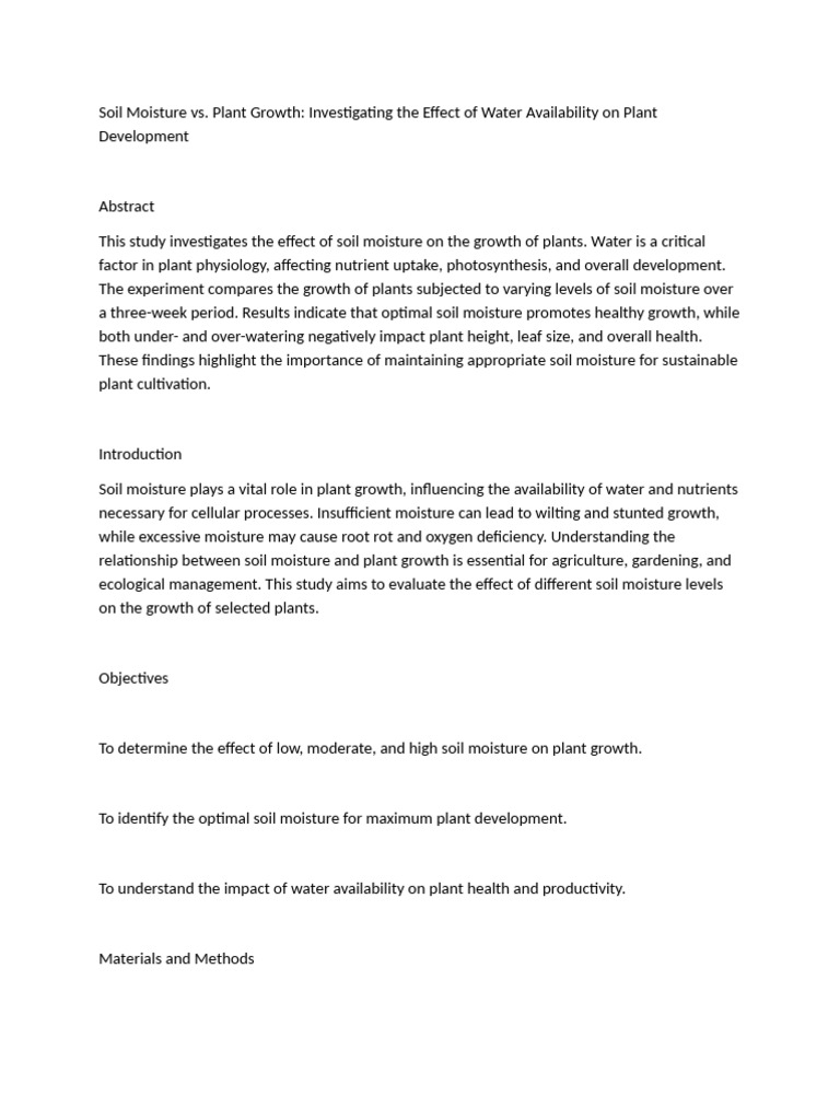 Soil Moisture vs. Plant Growth - Investigating The Effect of Water Availability On Plant ...