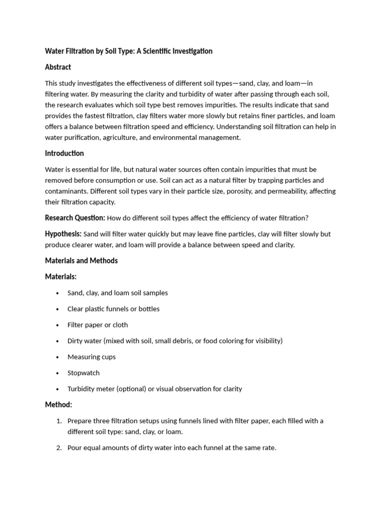 Soil Types and Water Filtration Efficiency | PDF | Filtration | Clay
