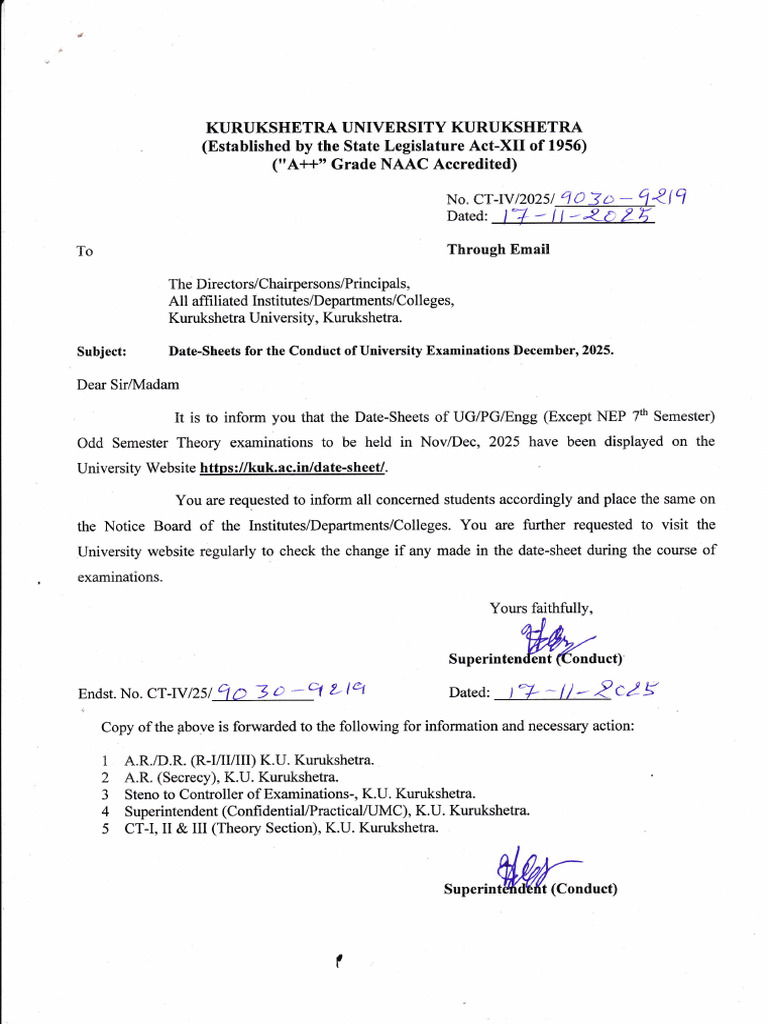 Letter Regarding Date-Sheet Avaliable On Website | PDF