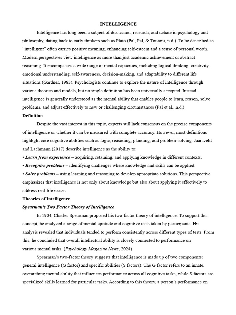 Intelligence | PDF | Intelligence | Psychological Concepts
