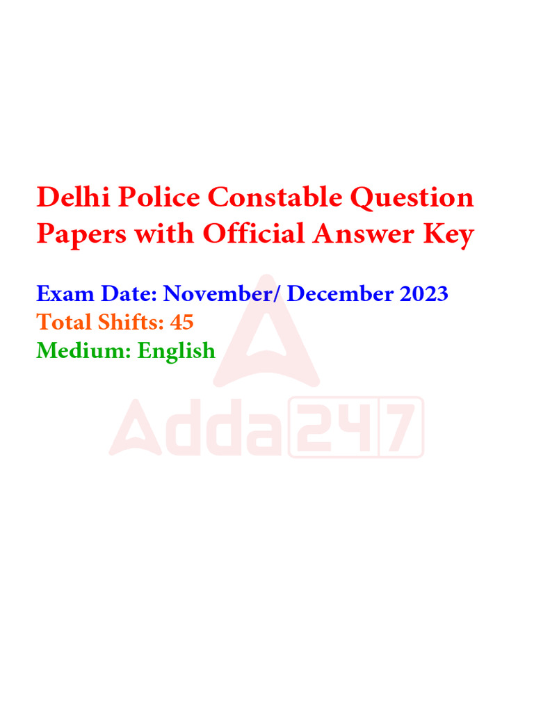 Delhi Police Constable Question Paper With Answer Key December 2023 ...