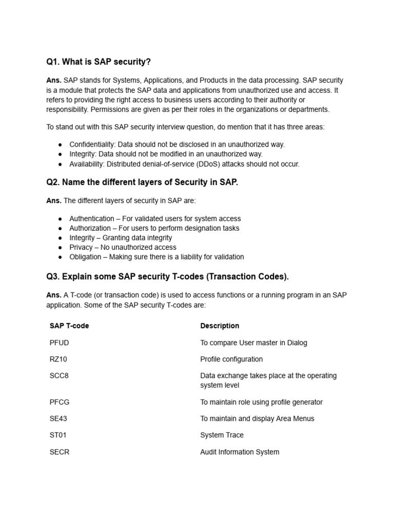 QA sap security interview questions | PDF | Password | User (Computing)
