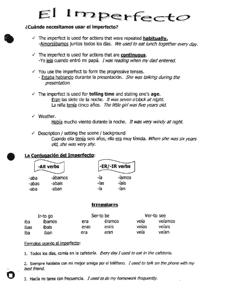 Paquete Del Imperfecto | PDF