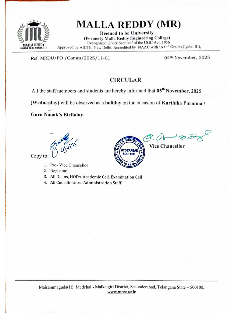 Holiday Circular 1 | PDF