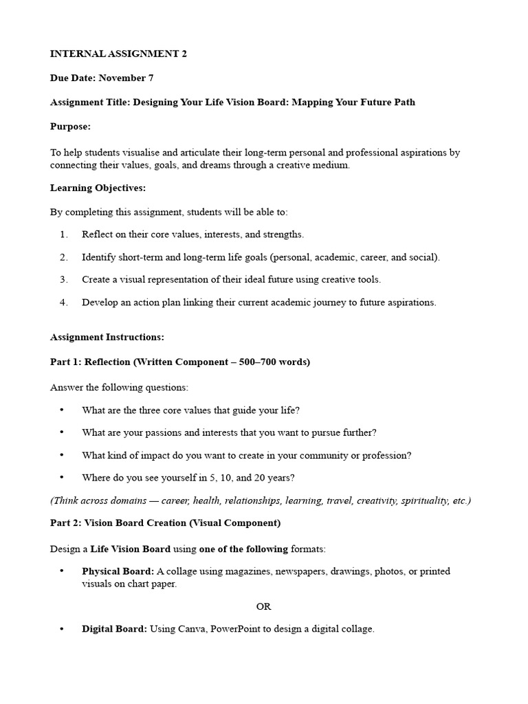 Life Vision Board Assignment Guide | PDF | Goal | Creativity