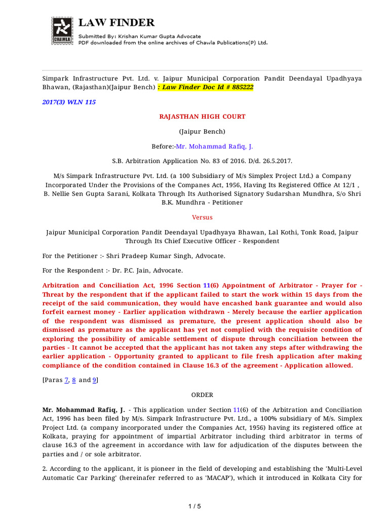 Law Finder Doc Id # 885222 | PDF | Arbitration | Alternative Dispute ...