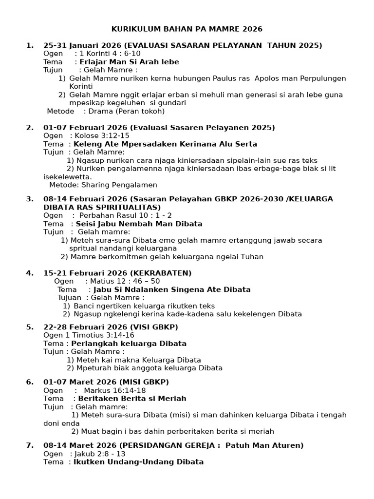 Kurikulum PA Mamre 2026: Tema dan Tujuan | PDF