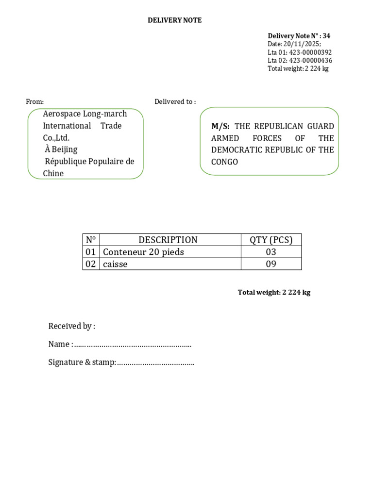 Delivery Note 34 | PDF