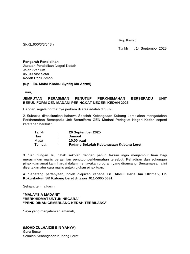 Surat Jemputan Perasmi Perkhemahan | PDF