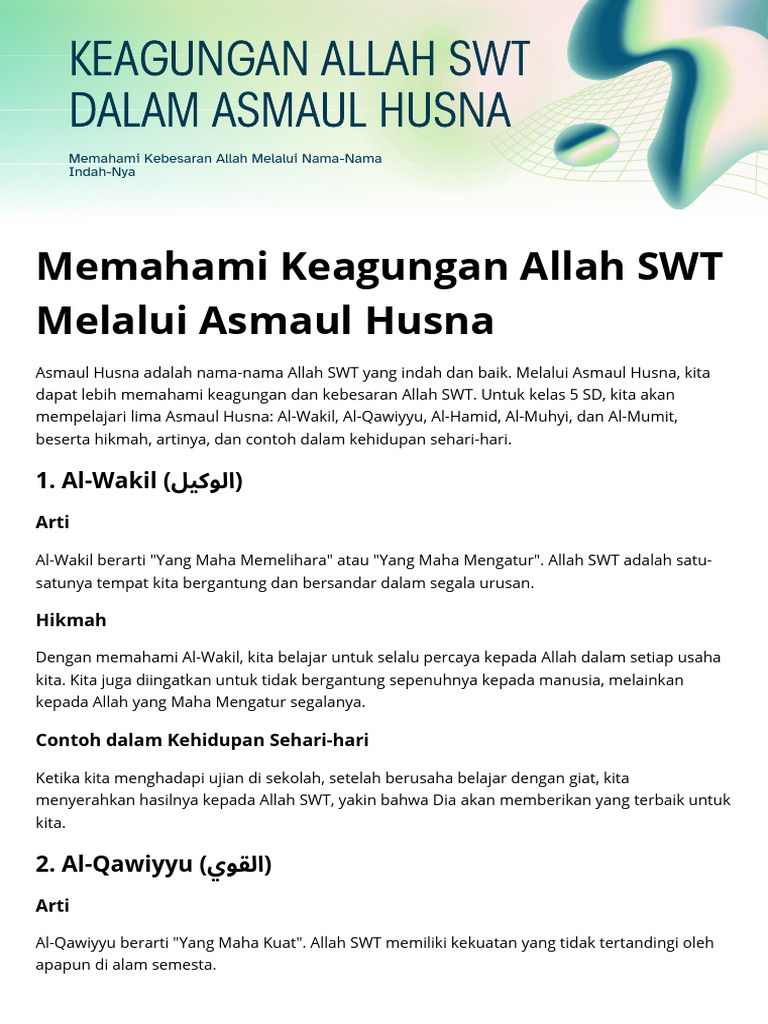 Memahami Keagungan Allah SWT Melalui Asmaul Husna | PDF
