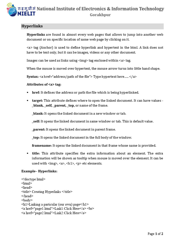 WDP Hyperlink (Part-1) | PDF | Hyperlink | World Wide Web