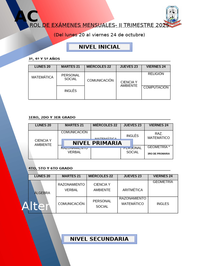 Rol de Examenes - III Mensual 2025 | PDF