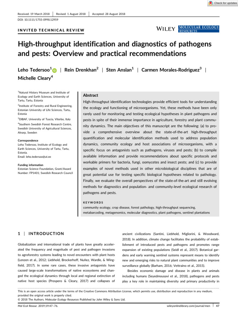 Molecular Ecology Resources - 2018 - Tedersoo - High‐Throughput Identification and Diagnostics ...