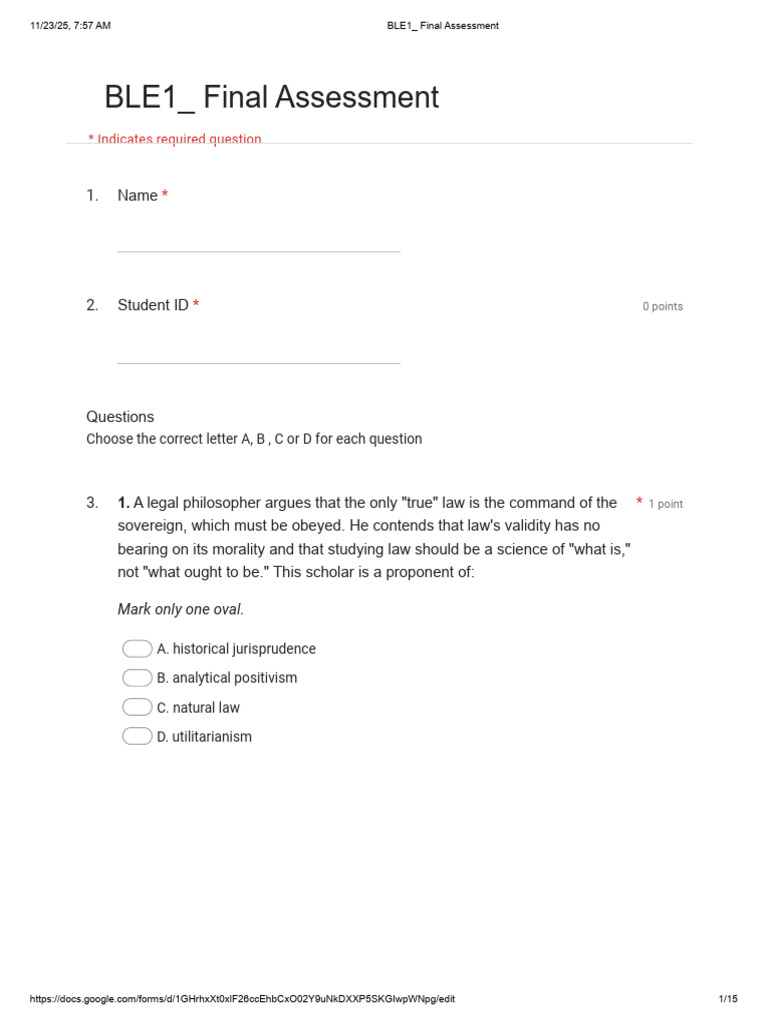 BLE1 - Final Assessment - Google Forms | PDF | Precedent | Jurisprudence