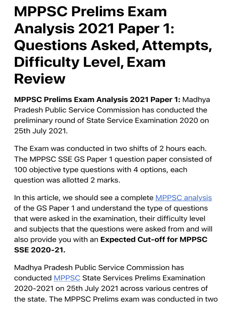 MPPSC Prelims 2021 Paper 1 Analysis | PDF