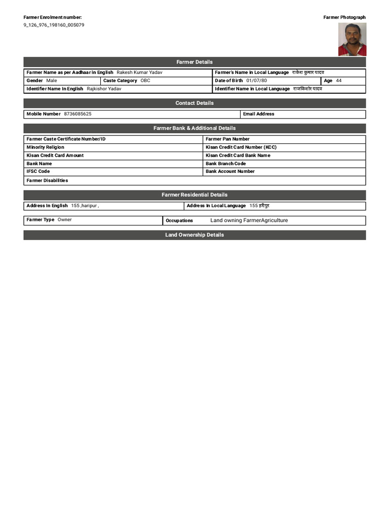 Farmer Registry Enrollement Data | PDF
