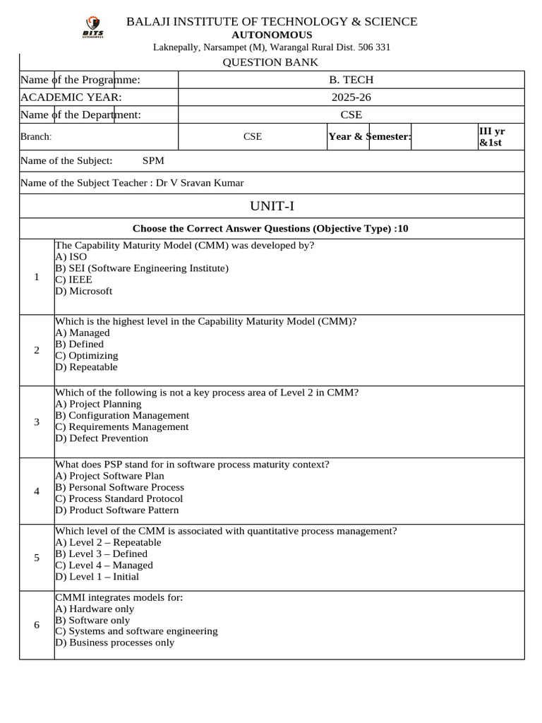Spm-22cs791pe-Question Bank A.Y. 2025-26-1 | PDF | Software Development ...