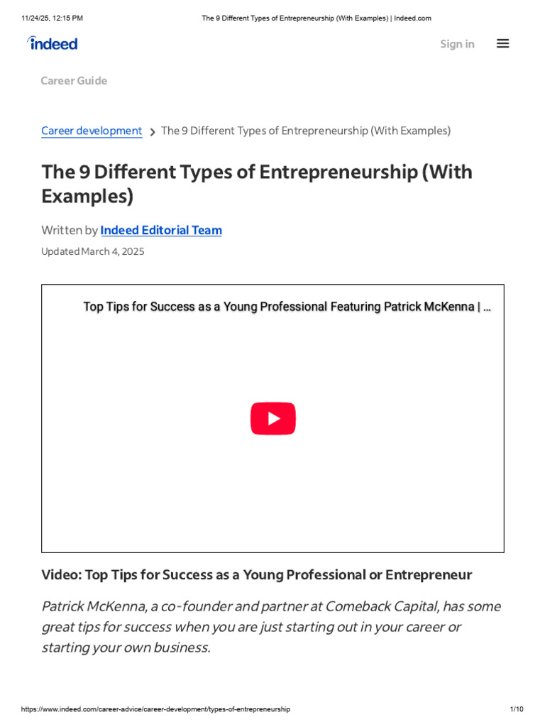 Types of Entrepreneurship Explained | PDF | Entrepreneurship | Startup ...