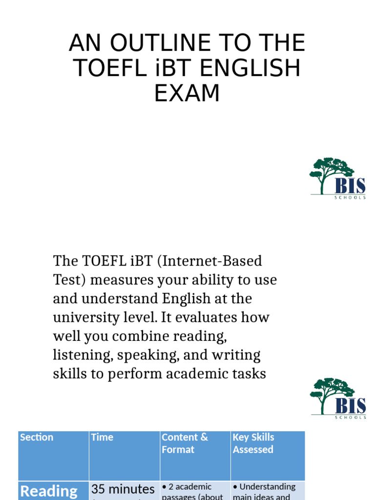 TOEFL iBT Exam Outline and Overview | PDF | Test Of English As A ...