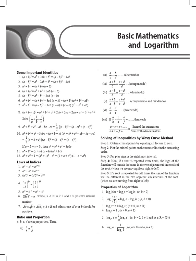 Basic Mathematics and Logarithm Formula Sheet | PDF | Elementary Mathematics | Arithmetic