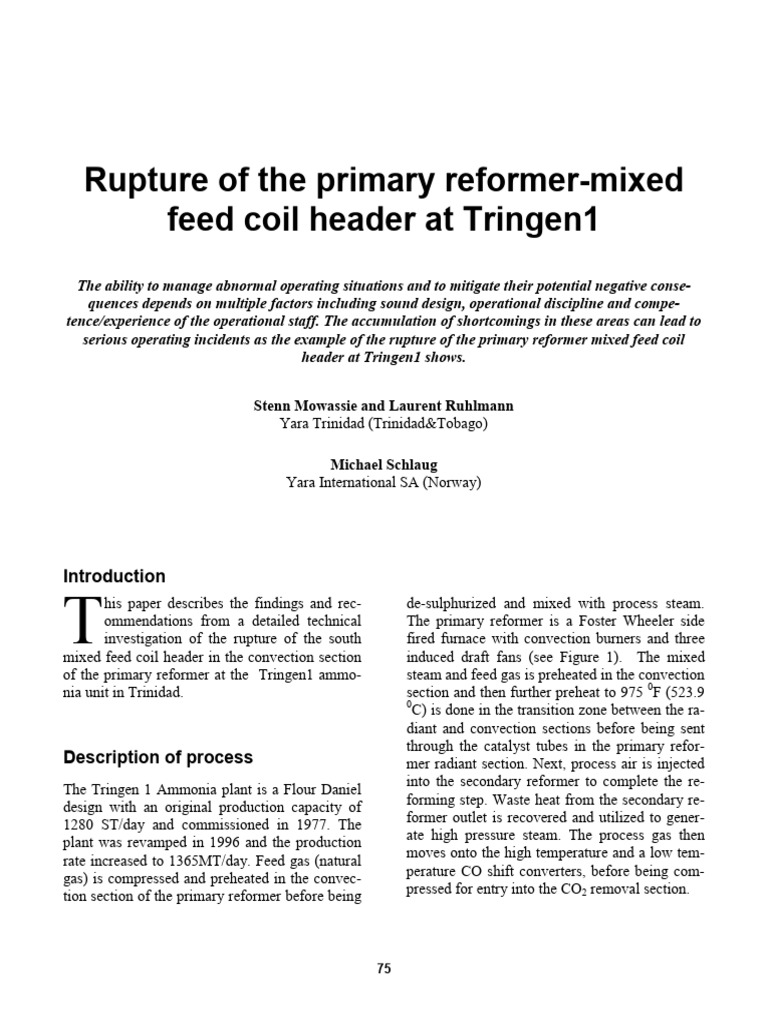 Rupture of The Primary Reformer-Mixed Feed Coil Header | PDF | Valve ...