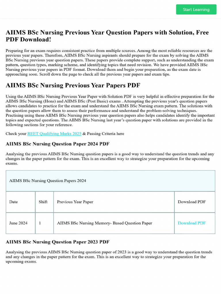 AIIMS BSC Nursing Previous Year Question Papers With Solution, Free PDF ...