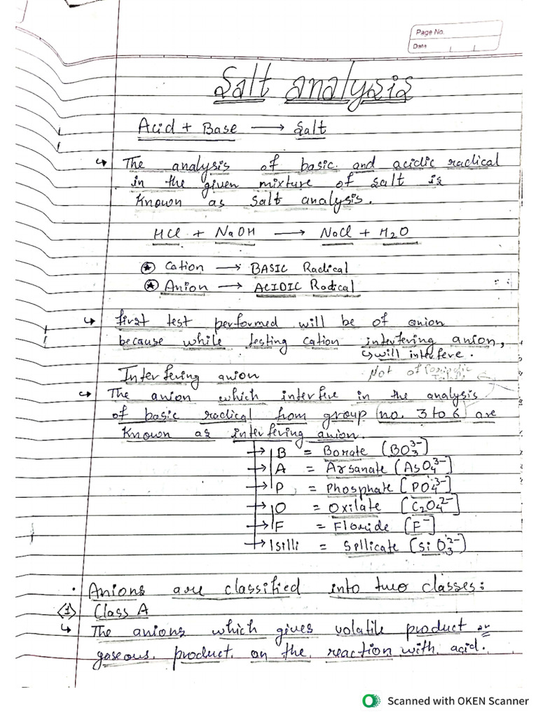 Salt analysis-class notes | PDF