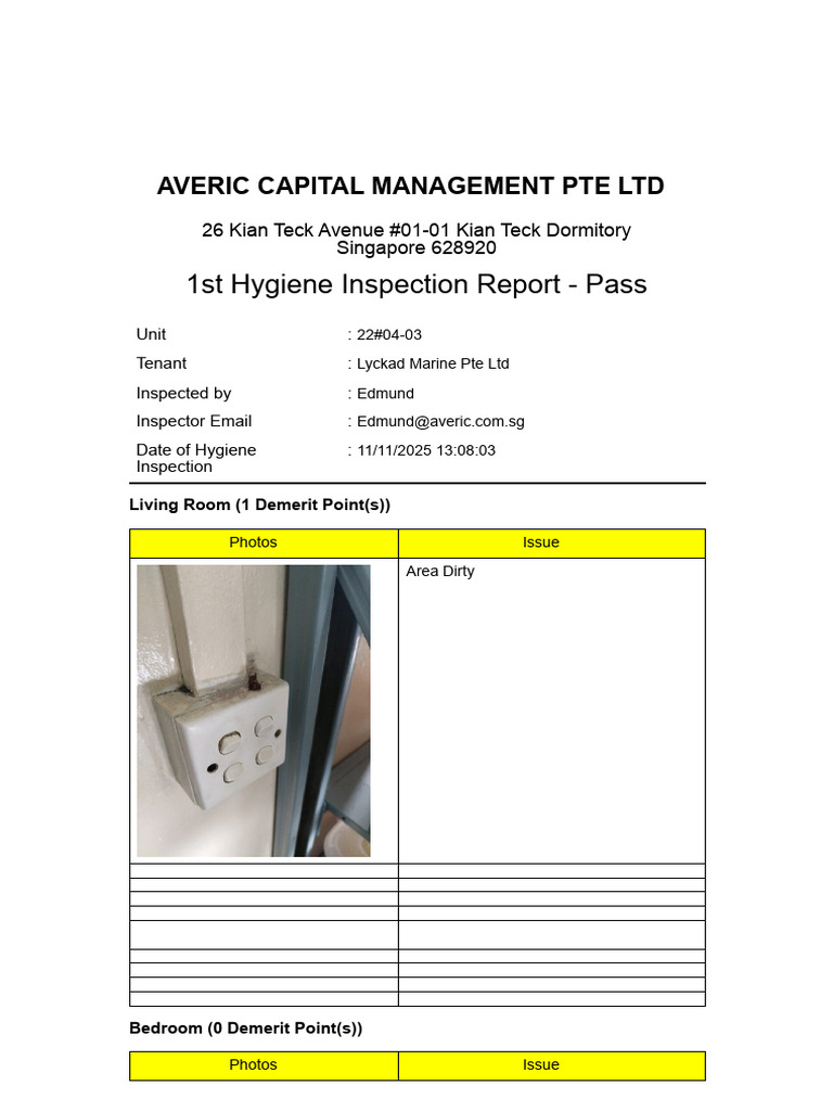 1st Hygiene Report-22#04-03-Lyckad Marine Pte Ltd-11!11!2025 | PDF