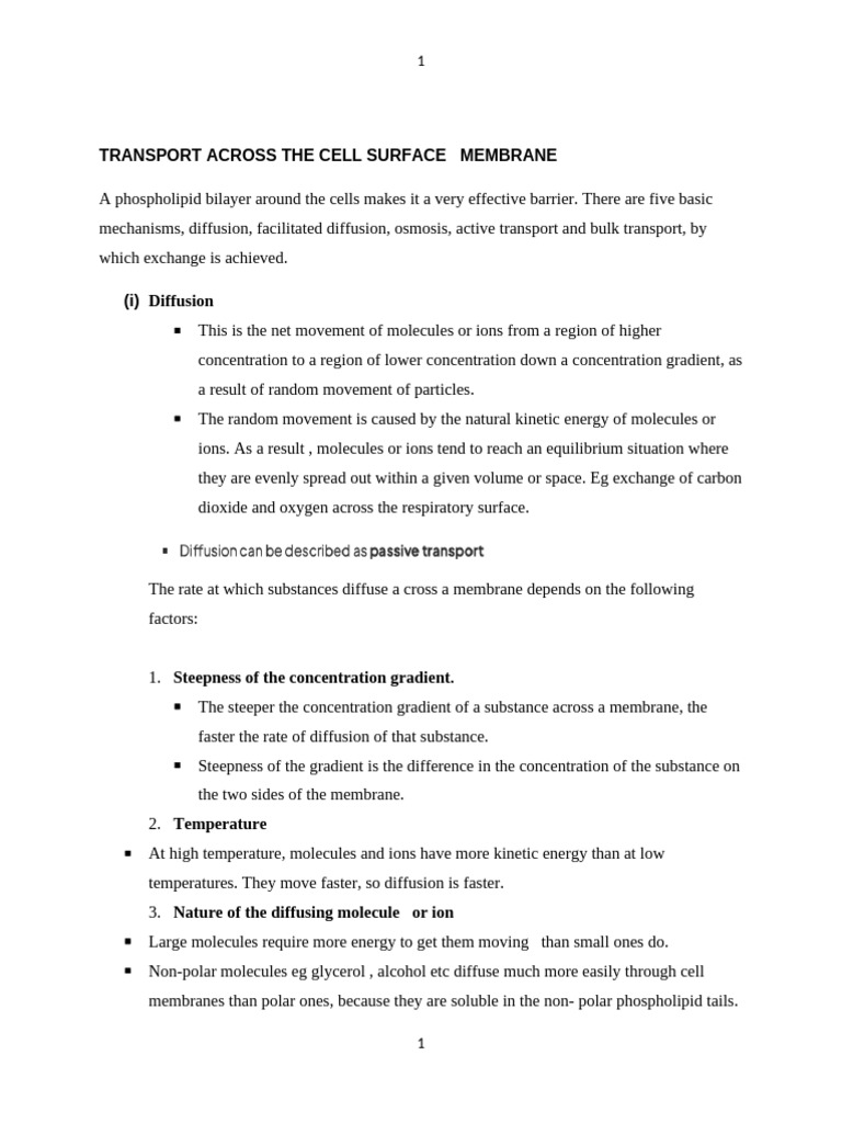 Transport Across The Cell Surface Membrane | PDF | Osmosis | Cell Membrane