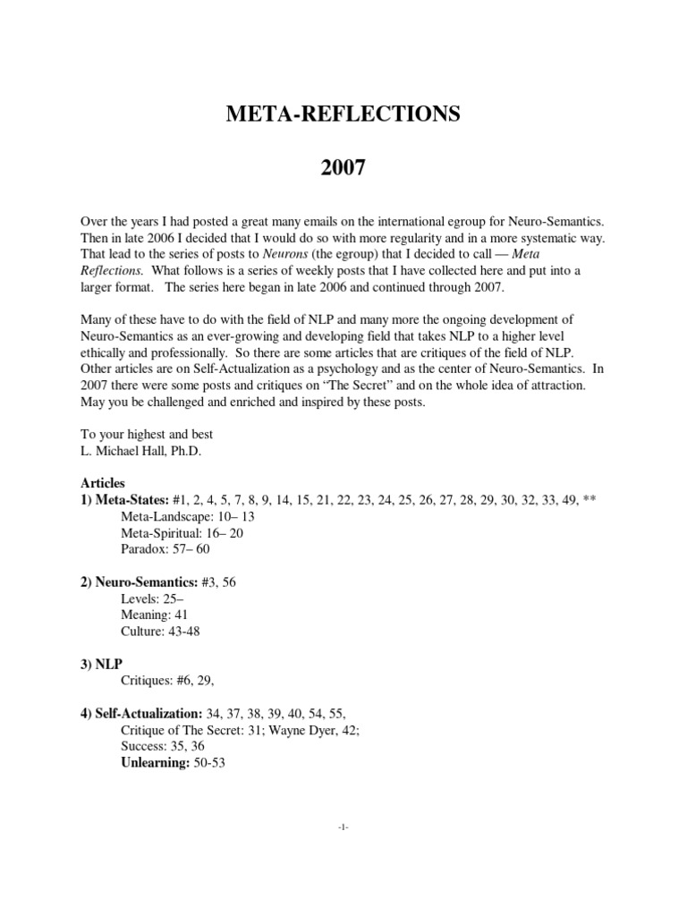 2007 Meta Reflections | PDF | Thought | Mind