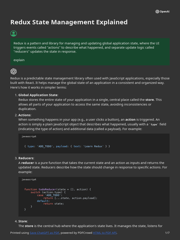 Redux State Management Explained | PDF | Java Script | Computing