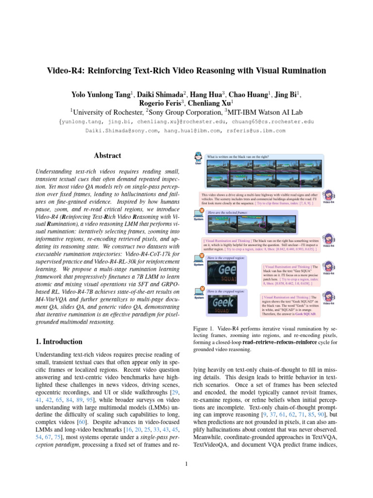 Video-R4: Reinforcing Text-Rich Video Reasoning With Visual Rumination ...